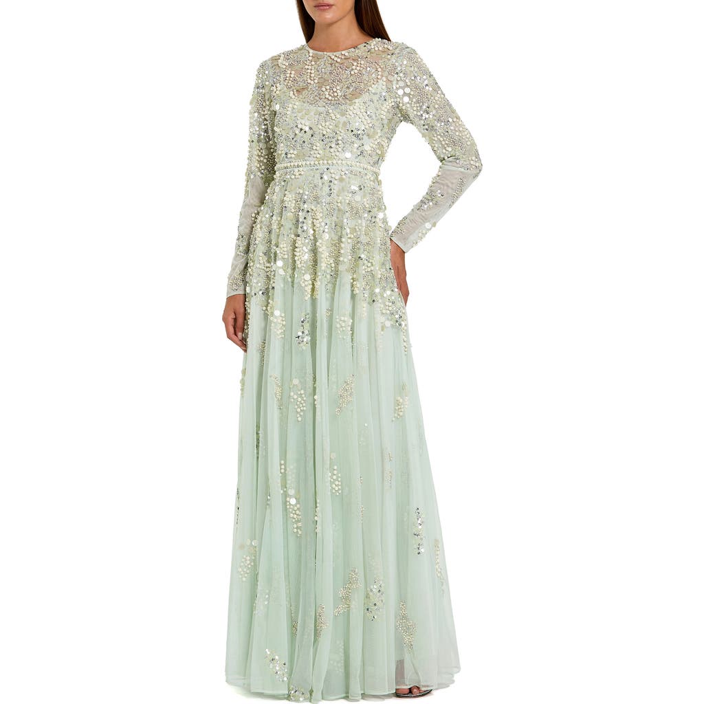 Mac Duggal - Long Sleeve Sequin and Pearl Embellished Gown