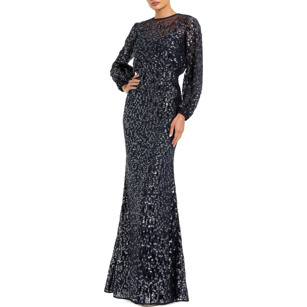 Mac Duggal - Sequin Long Sleeve Blouson Evening Gown