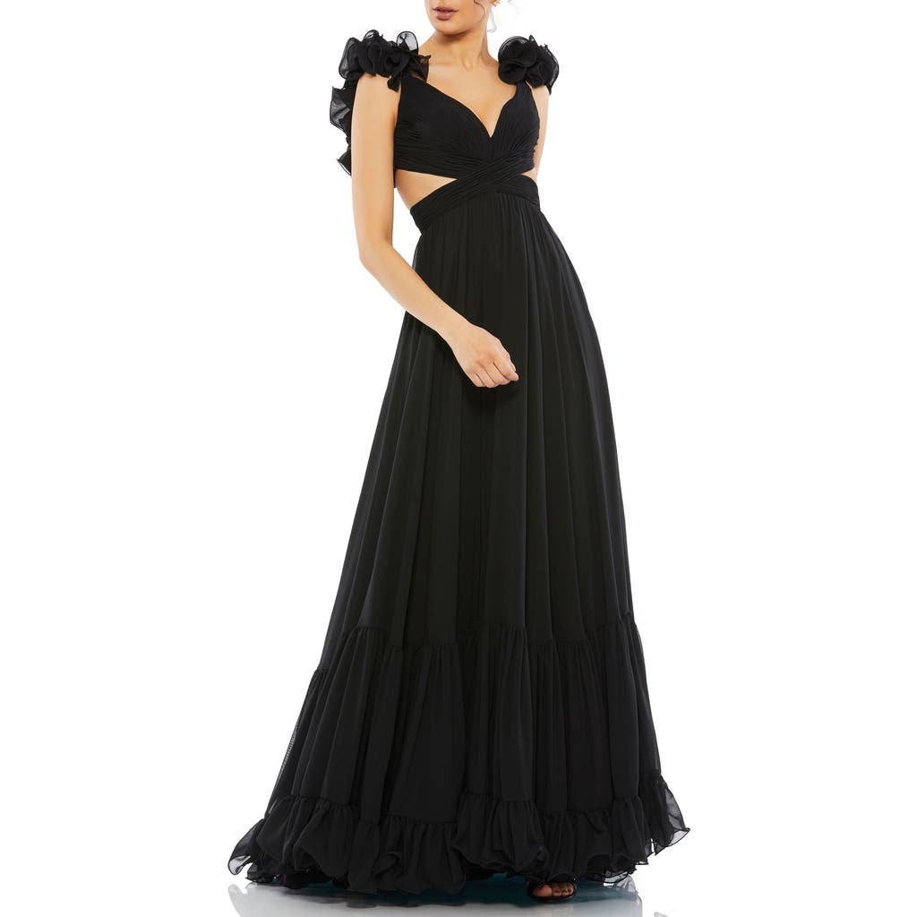 Mac Duggal - Sleeveless Ruffle Tiered Cut-Out Chiffon Gown