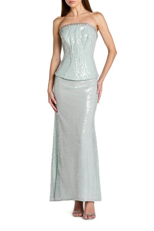 Mac Duggal - Strapless Sequin Peplum Gown With Rhinestone Trim