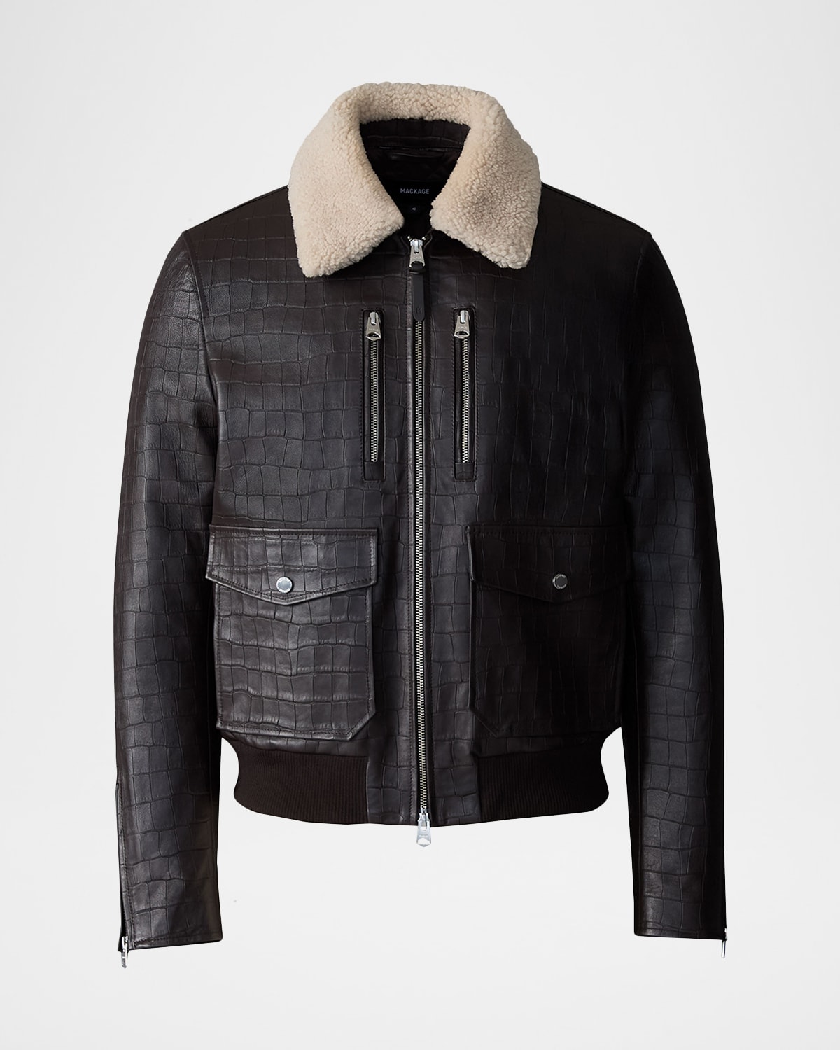 Mackage - Men's Chance-NV Croc-Effect Leather Jacket with Shearling Collar