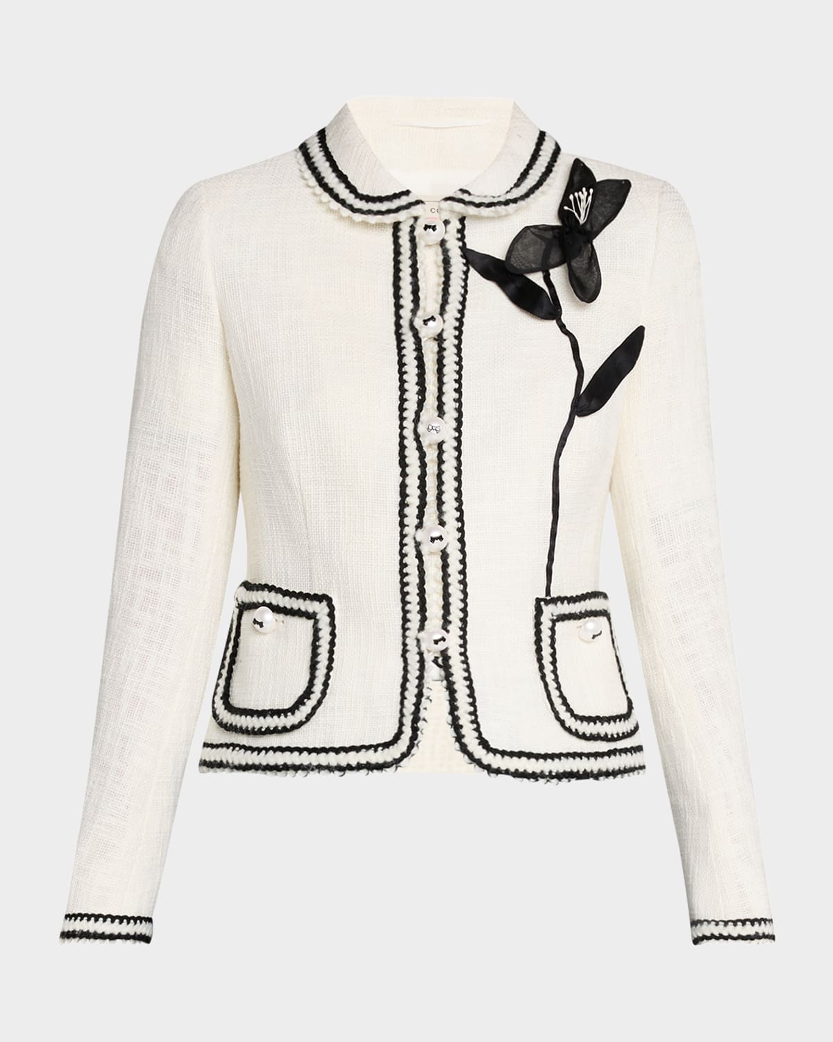 Maison Common - Peter-Pan Collar Cotton-Blend Jacket With Flower