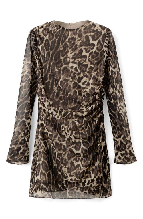 MANGO - Leopard Print Draped Long Sleeve Minidress