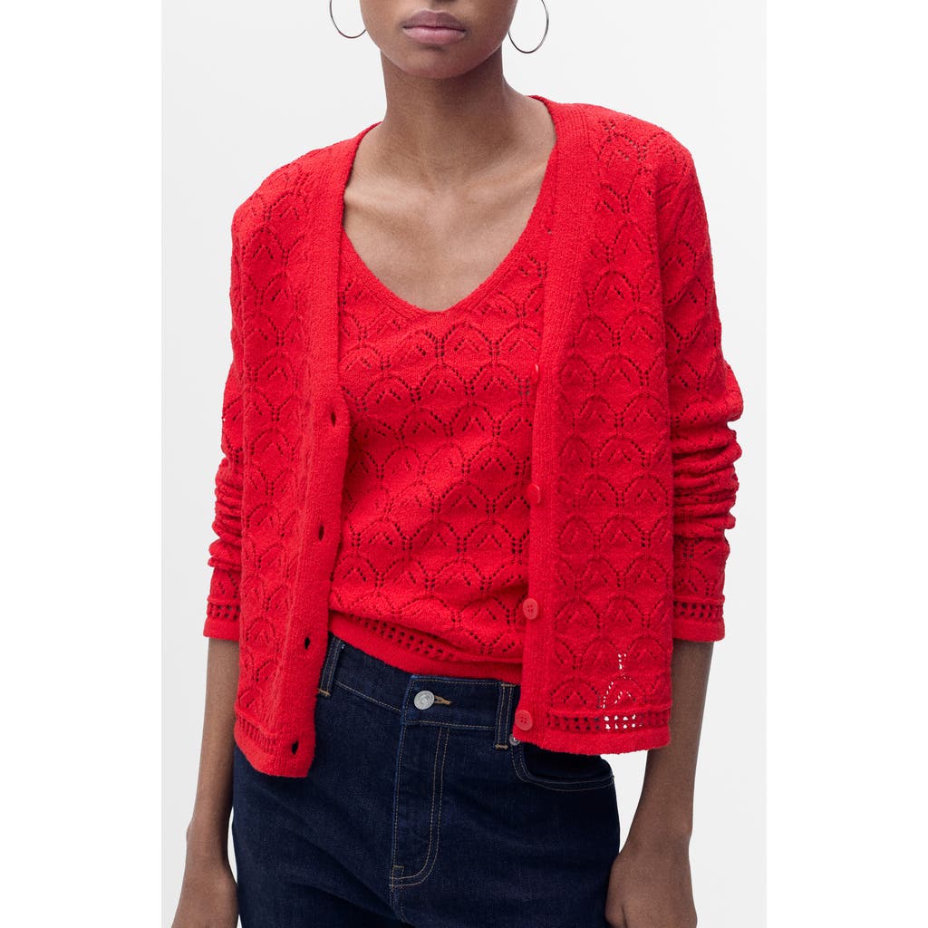 MANGO - Pointelle Stitch Cotton Blend Cardigan