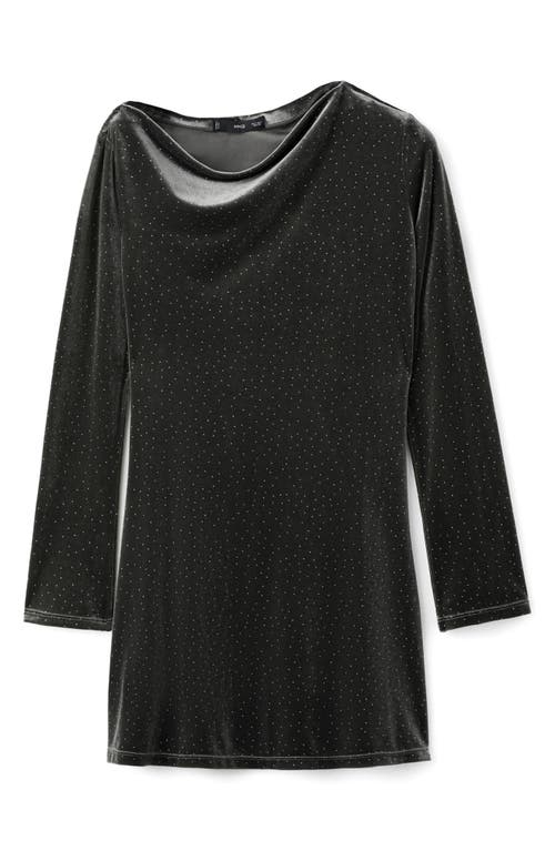 MANGO - Rhinestone Long Sleeve Velvet Dress