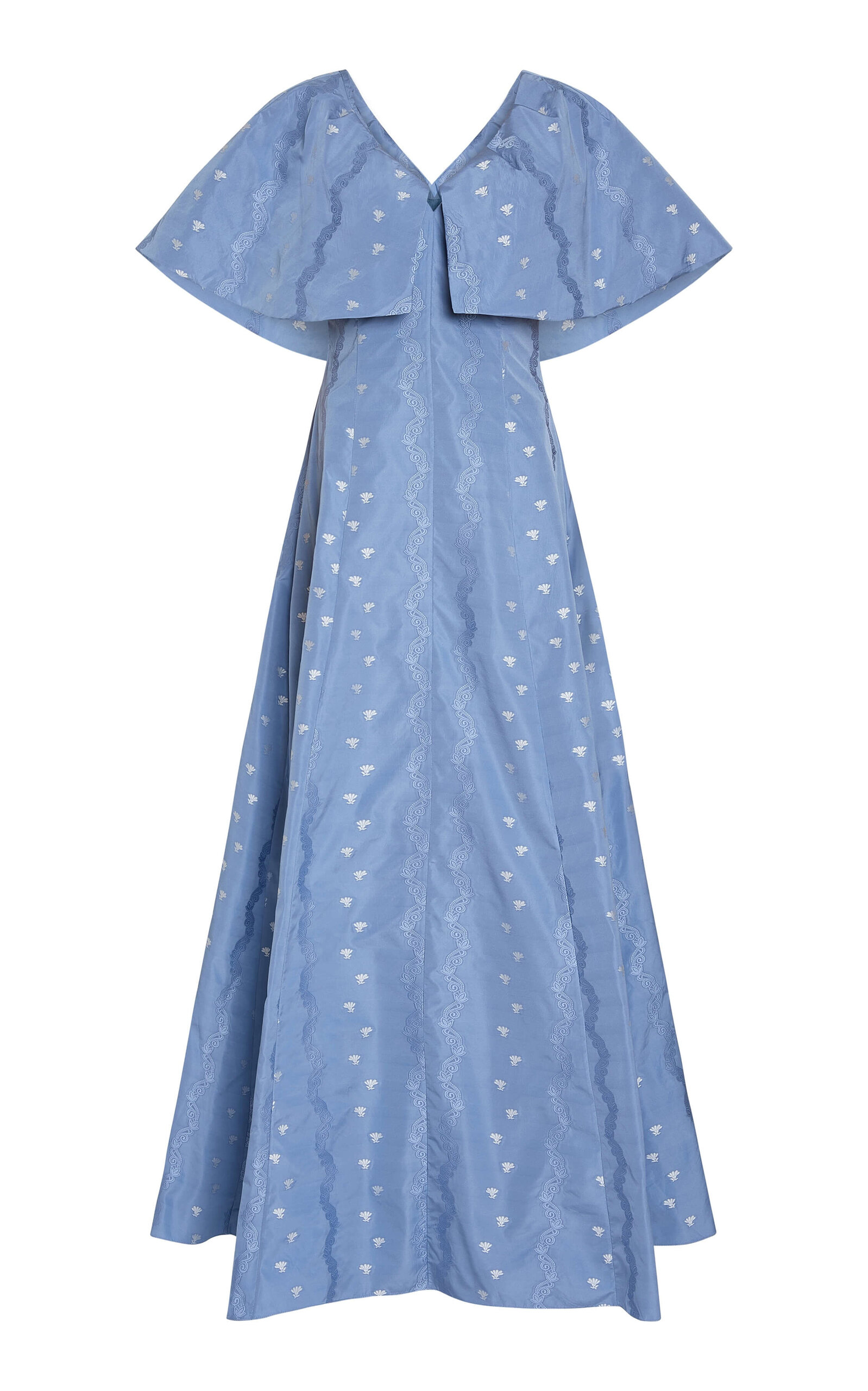 Markarian - Eloise Ruffled Floral Taffeta Caplet Gown Blue