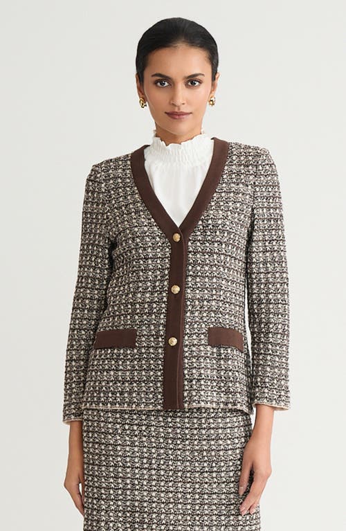 Ming Wang - Tailored Contrast Trim Tweed Knit Jacket
