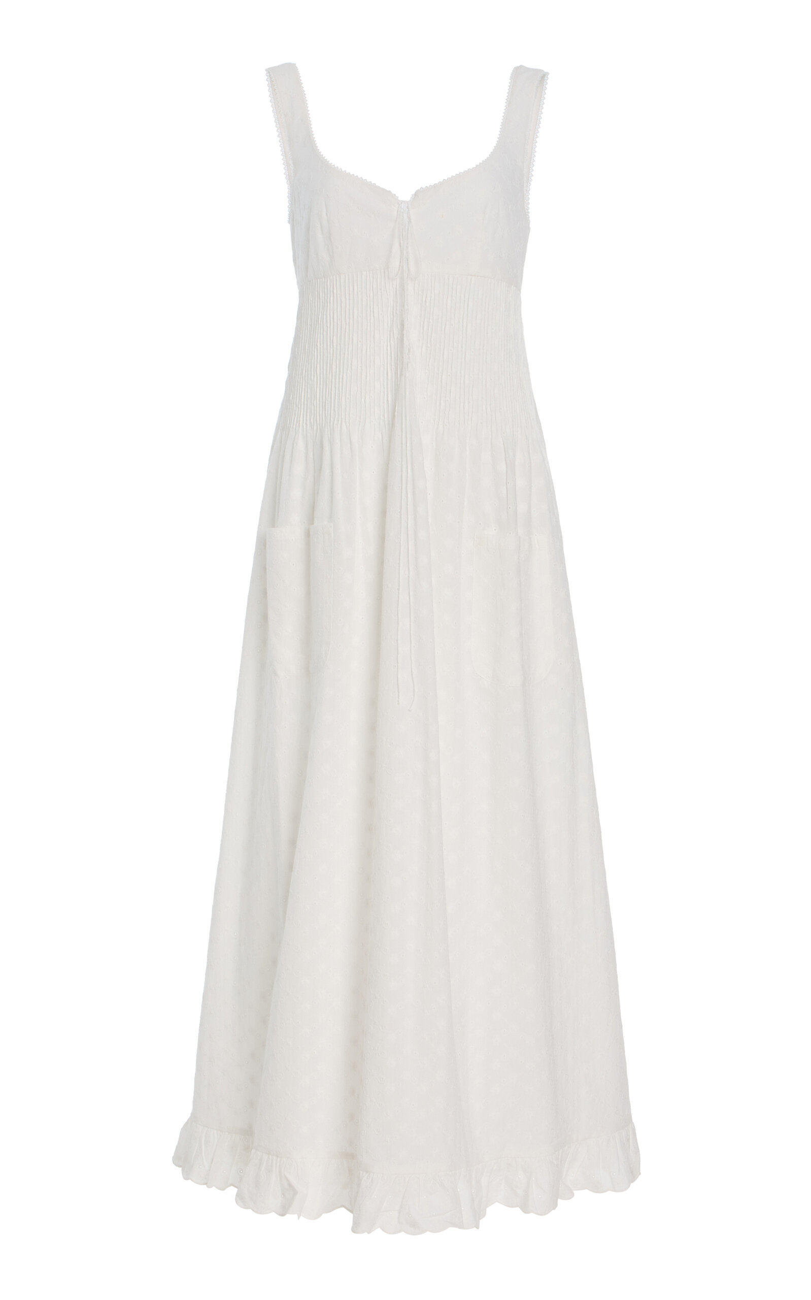 Mirror Palais - Pintuck Eyelet Cotton Maxi Dress