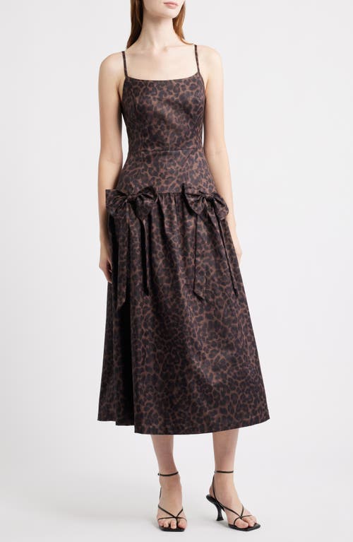 MOON RIVER - Leopard Bow Front Satin Midi Cocktail Dress