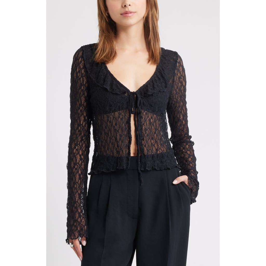 Open Edit - Ruffle Sheer Lace Top
