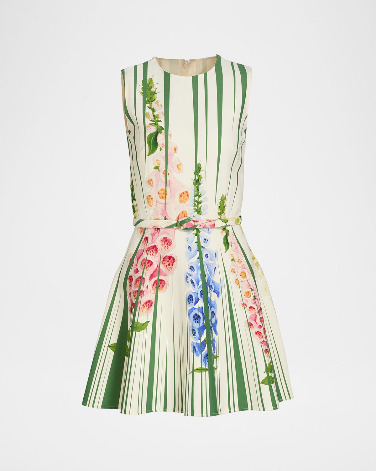 Oscar de la Renta - Sleeveless Pleated Tromp L'Oeil Foxgloves Mini ...