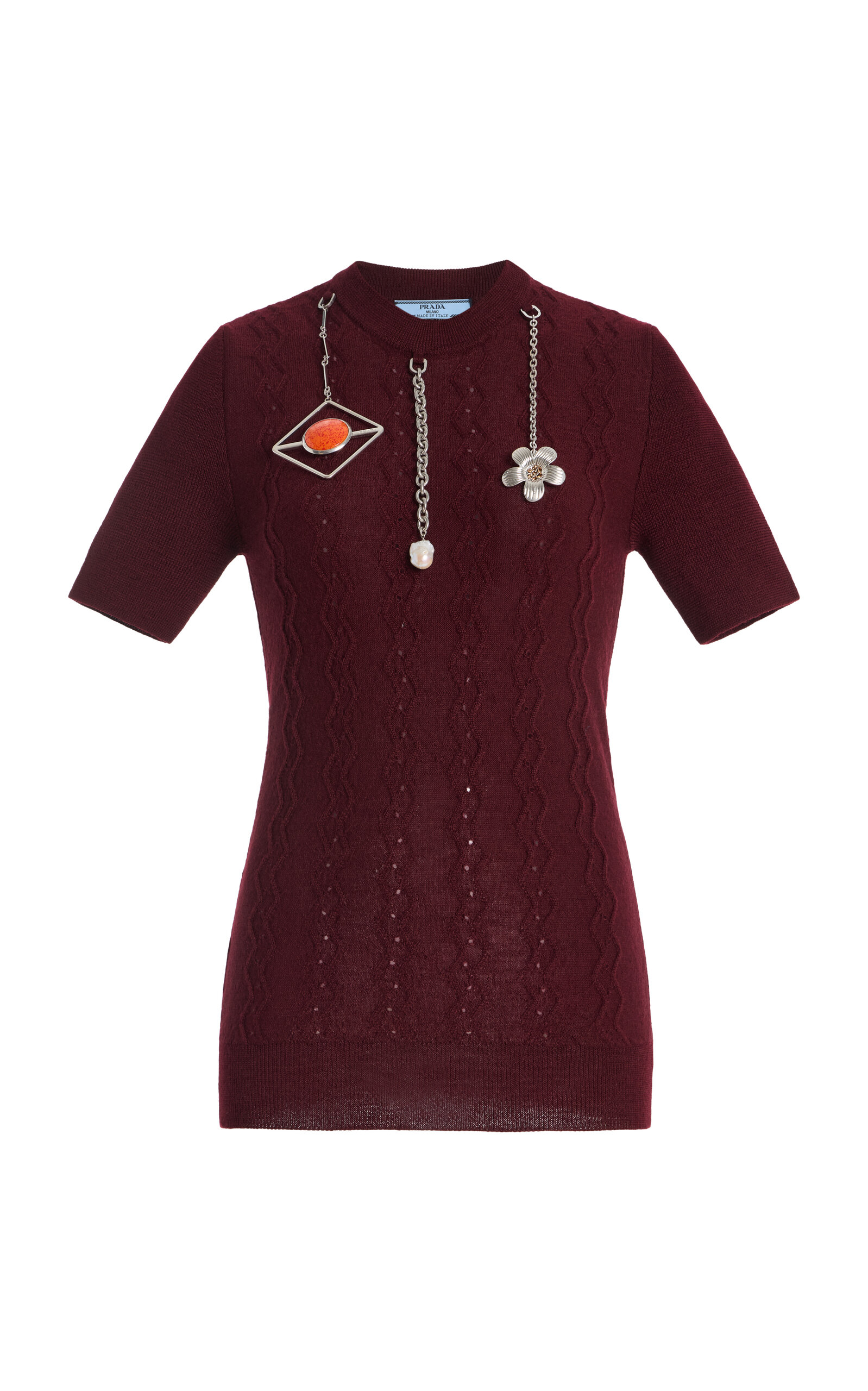 Prada - CharmDetailed Knit Wool Top Burgundy IT 42