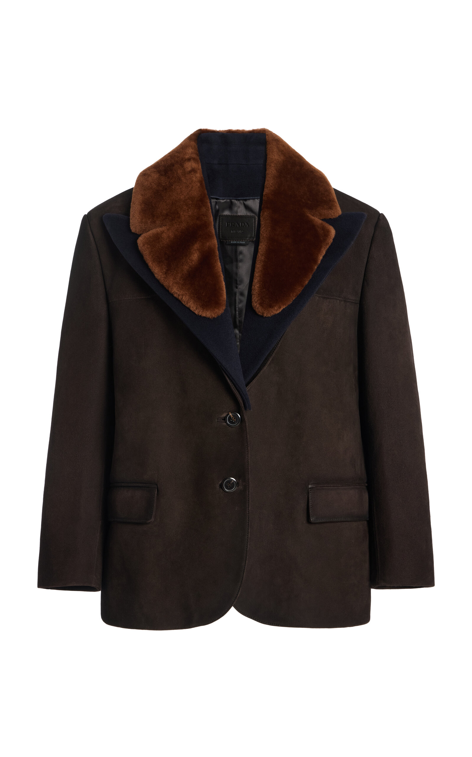 Prada - ShearlingTrimmed Suede Caban Jacket Black IT 40
