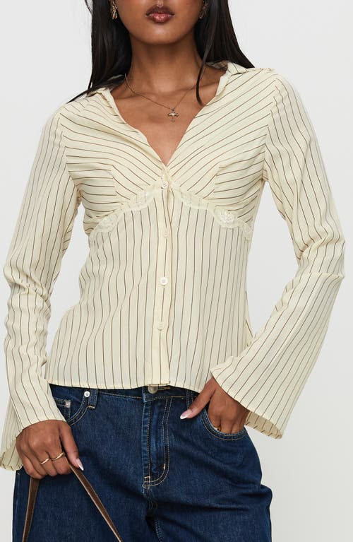 Princess Polly - Life Begins Pinstripe Lace Trim Button-Up Shirt