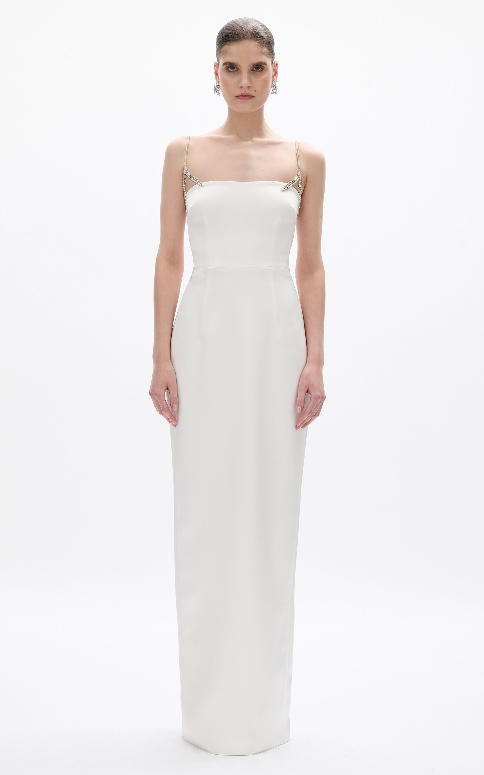 Rachel Gilbert - Leora CrystalStrap Column Gown Ivory