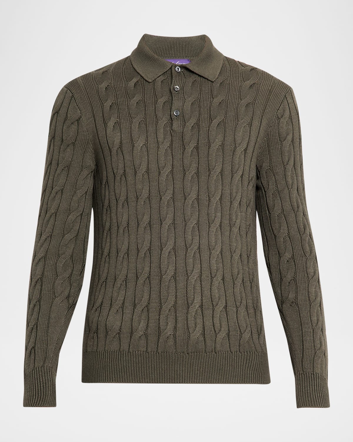 Ralph Lauren Purple Label - Men's Cotton and Silk Cable Knit Polo Sweater