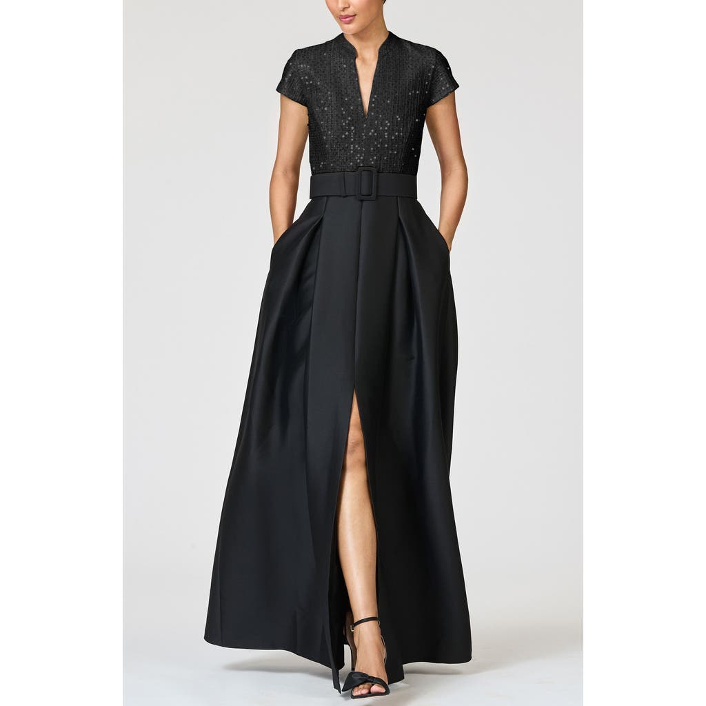 Sachin & Babi - Arden Mixed Media Belted Gown
