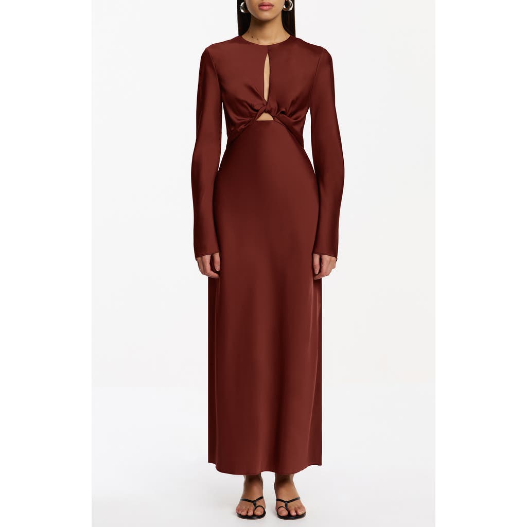 Significant Other - Molly Cutout Twist Front Long Sleeve Satin Maxi Dress
