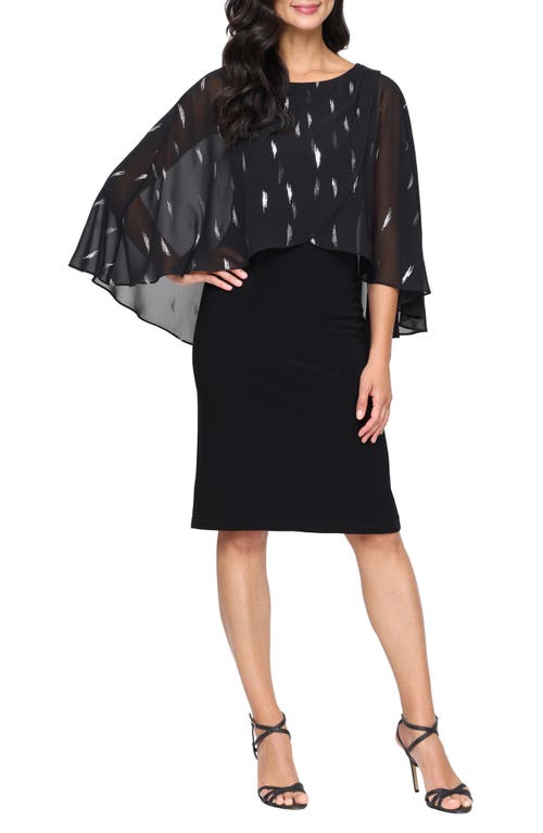 SL FASHIONS - Foil Print Chiffon Capelet Cocktail Dress