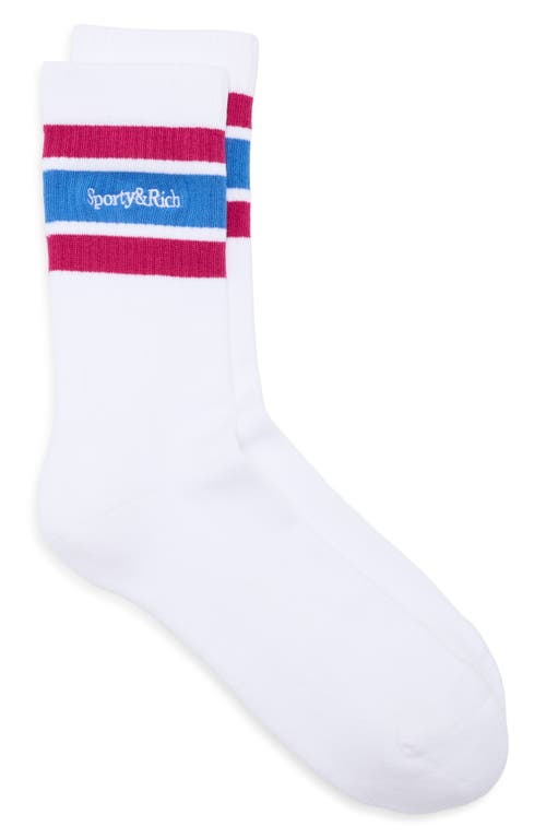 Sporty & Rich - Serif Logo Stripe Crew Socks