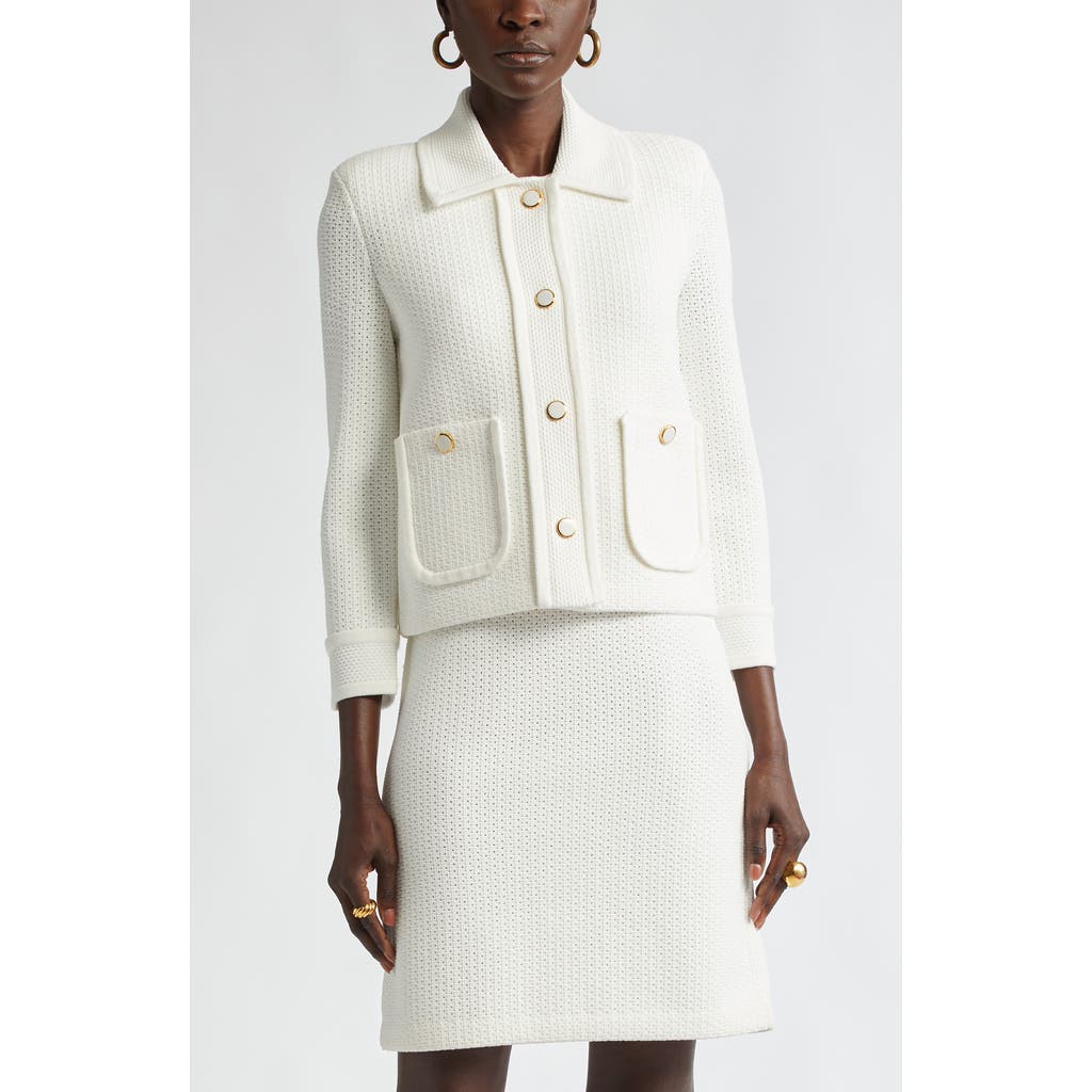 ST. JOHN - Mixed Texture Knit Crop Jacket