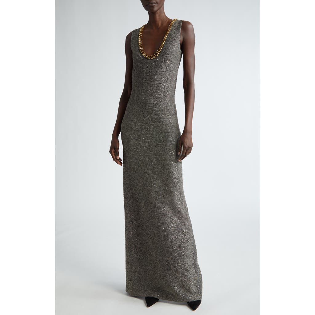 ST. JOHN - Sequin Embellished Shimmer Tweed Column Gown