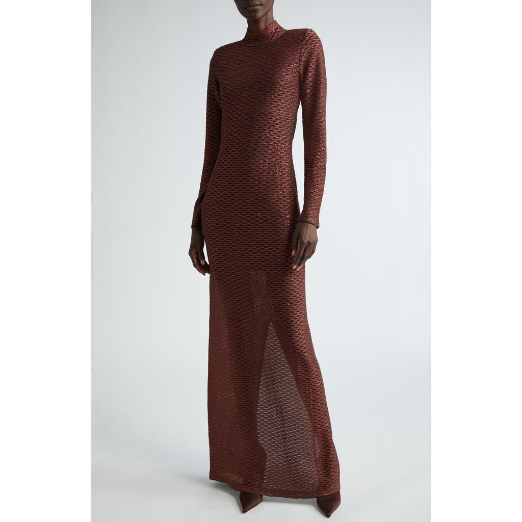 ST. JOHN - Sheer Sequin Fishnet Long Sleeve Column Gown