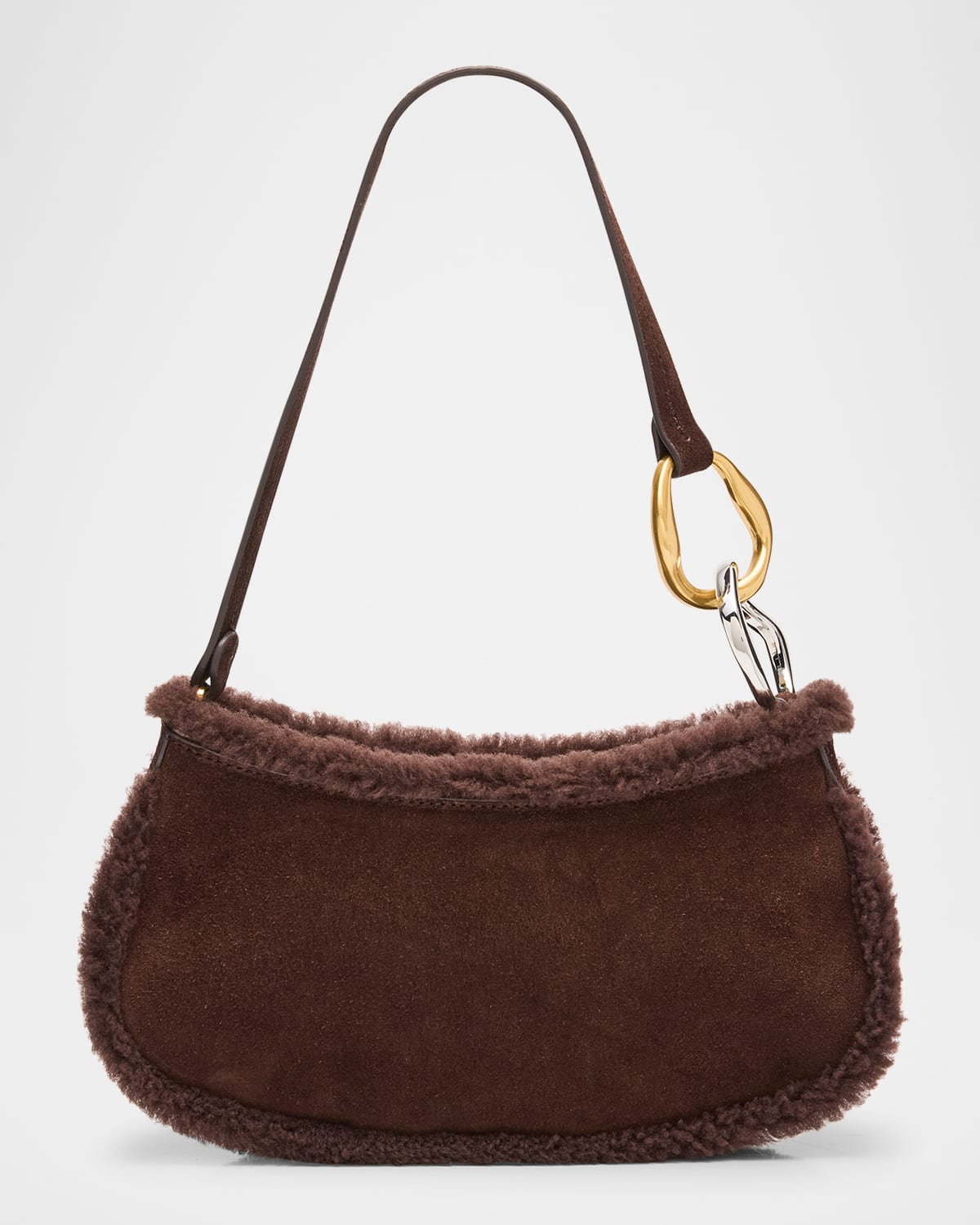 STAUD - Ollie Shearling-Trim Suede Shoulder Bag