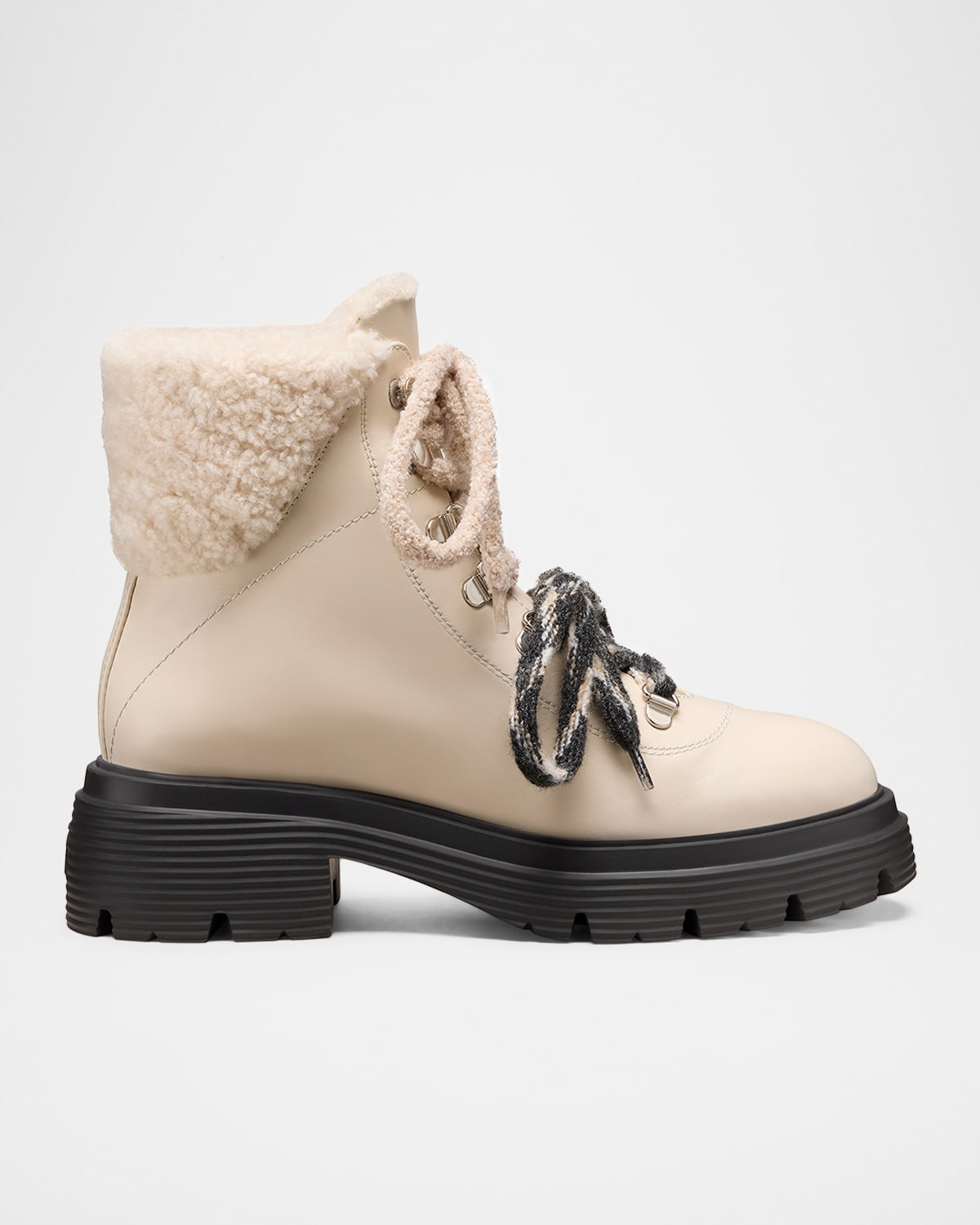 Stuart Weitzman - Hudson Lite Lace Shearling-Lined Leather Combat Boots