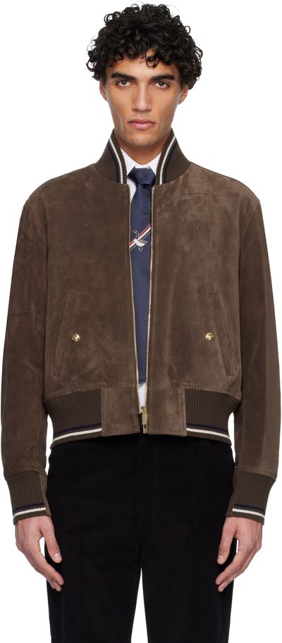 Thom Browne - Brown Knit Rib Blouson Suede Jacket
