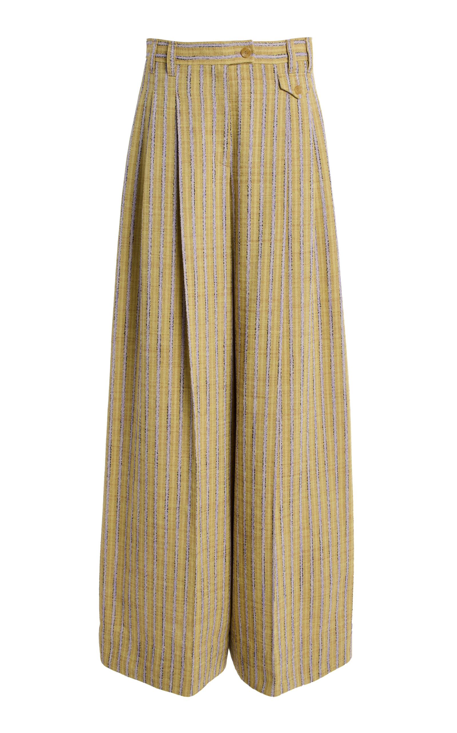 Ulla Johnson - Motherwell Striped CottonBlend WideLeg Pants Brown