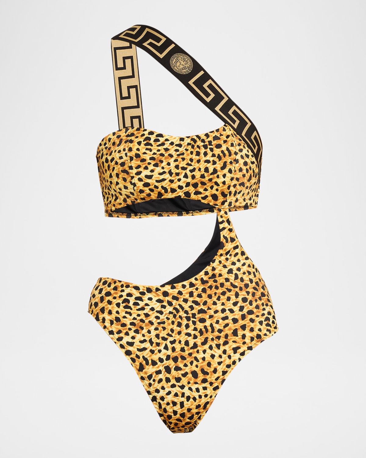 Versace - Cheetah Asymmetric Cutout One-Piece Swimsuit