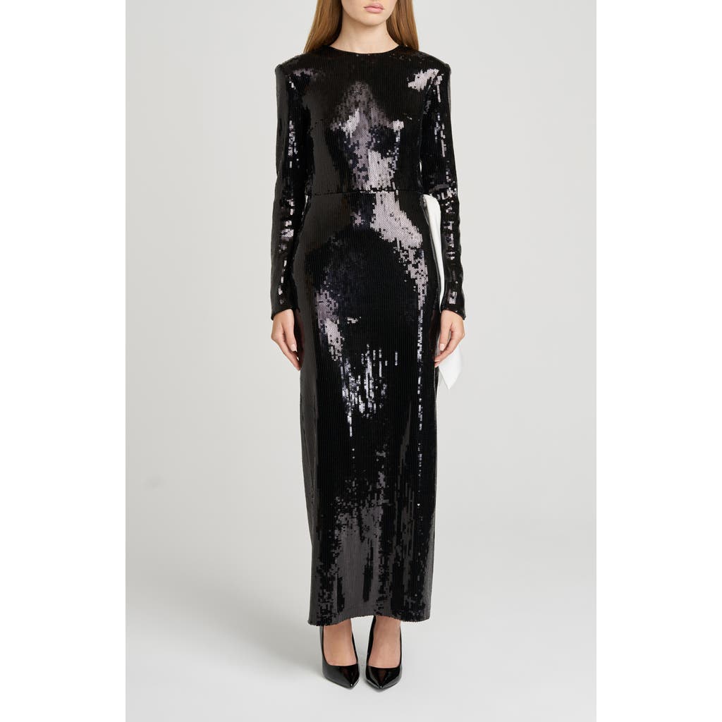 WAYF - Charlize Sequin Side Bow Long Sleeve Maxi Dress