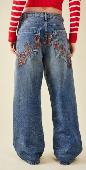 BDG - Check Applique Jaya Baggy Jean in Vintage Denim Medium at Urban ...