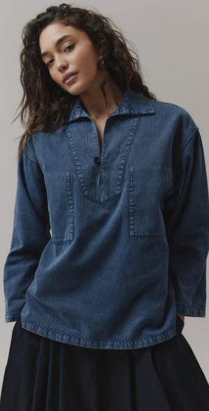 BDG - Goldie Denim Popover Top in Blue, Women's at Urban Outfitters