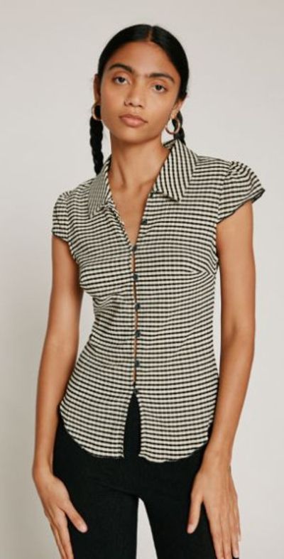 navy gingham top