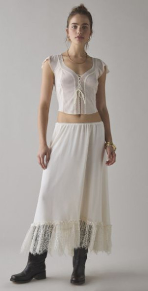 Kimchi Blue - Shauna Low-Rise Semi-Sheer Lace Trim Maxi Skirt in White ...