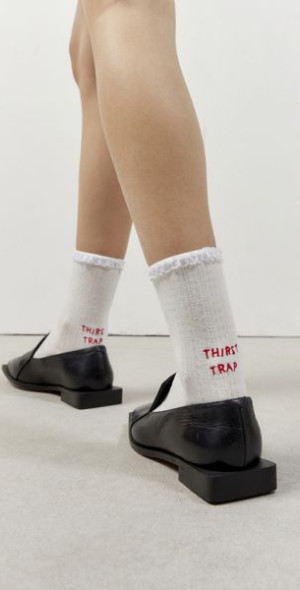 Urban Outfitters - Embroidered Pointelle Crew Sock in Thirst Trap ...
